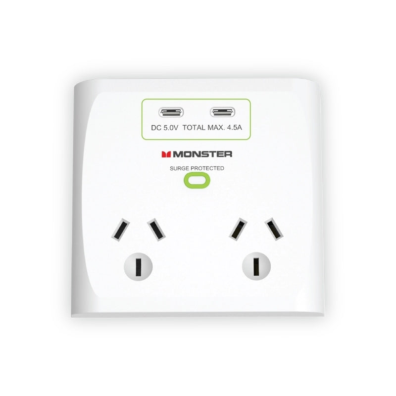 Monster 2-Port+USB Surge White – Tristar Online