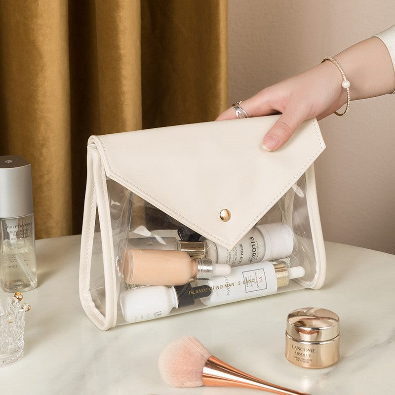 White Chic Envelope Makeup Bag with Transparent Waterproof Design ...