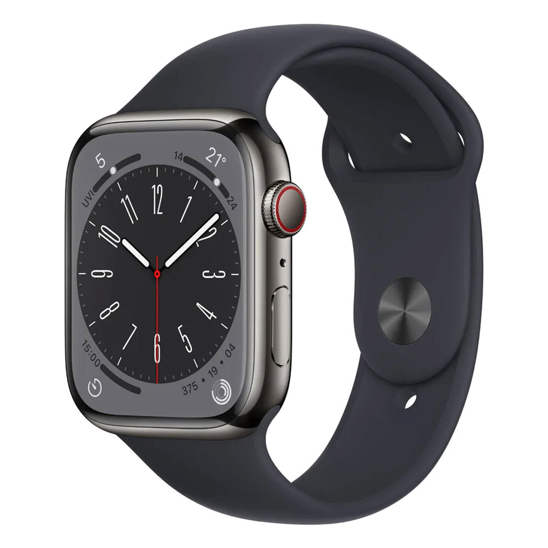 Apple Watch Series 8 45mm Stainless Steel Case w/ Midnight Sport Band ...