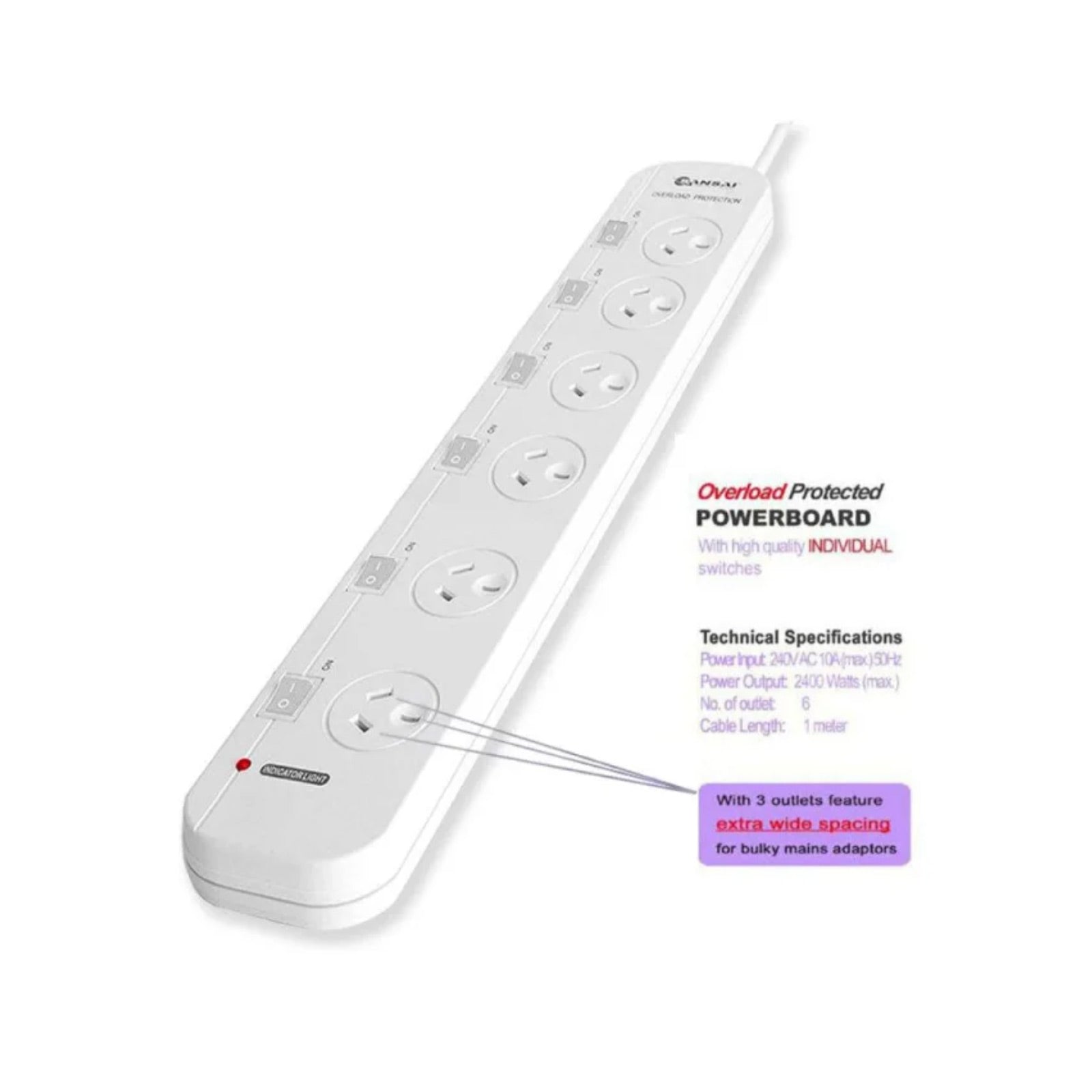 2X Sansai 6 Ways Powerboard with Individual Switch Tristar Online