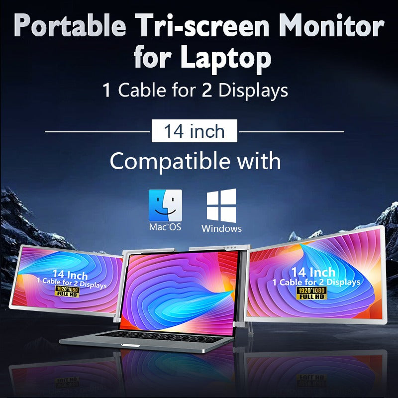 14 inch Trifold Portable Monitor 1080P IPS FHD Laptop Screen Extender ...